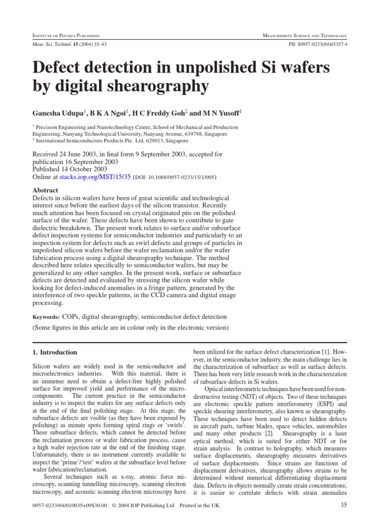 Defect Detection in Si-Wafer | PDF | Semiconductor Device Fabrication ...