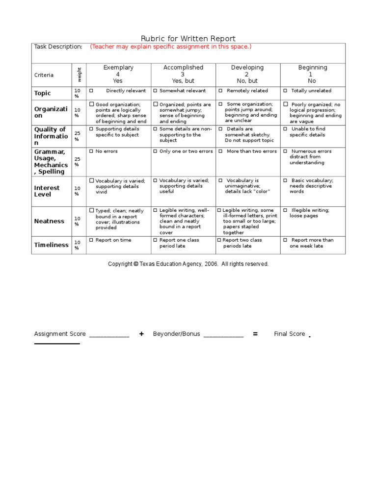 Written Report Rubric | PDF