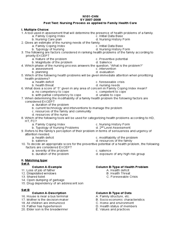 #3 Family - Post Test 2 | PDF | Public Health | Nursing