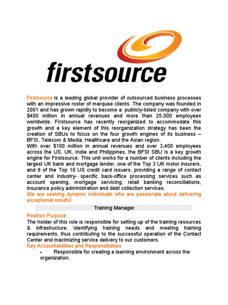 Firstsource-Training and Development | PDF | Business Process ...
