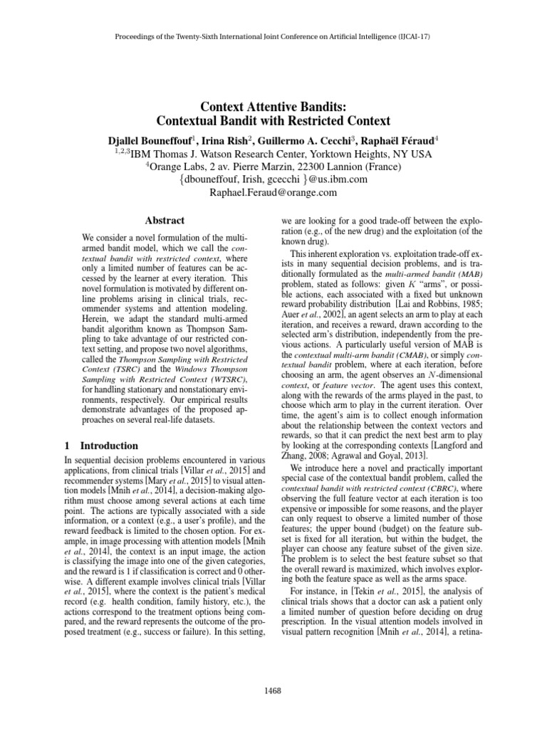 Context Attentive Bandits: Contextual Bandit With Restricted Context ...