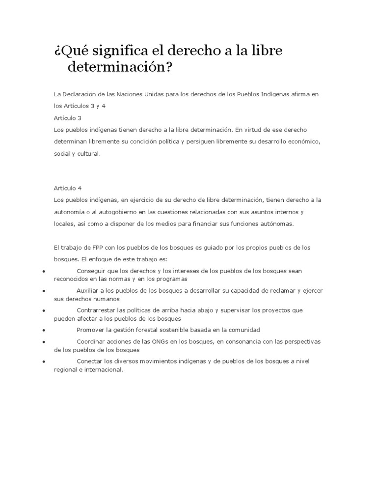 ¿Qué Significa El Derecho A La Libre Determinación | PDF