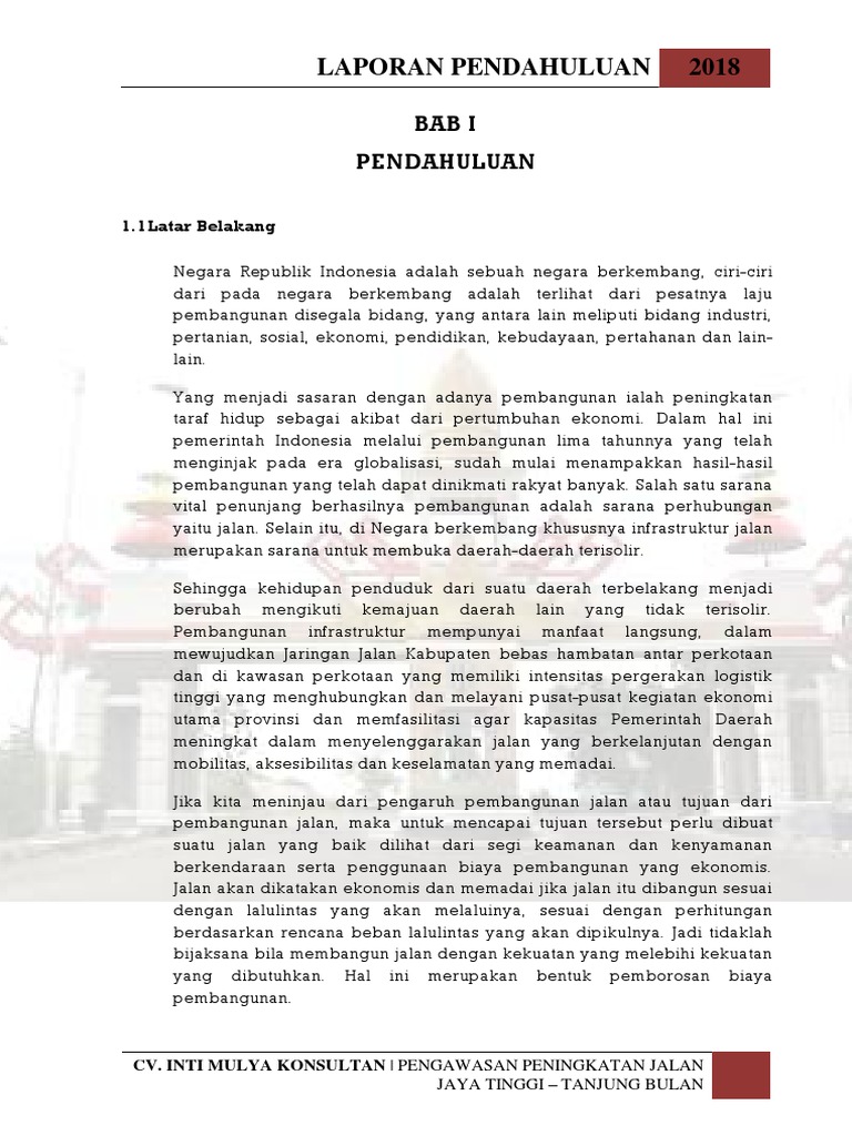 Laporan Pendahuluan Pengawasan Konsultan | PDF