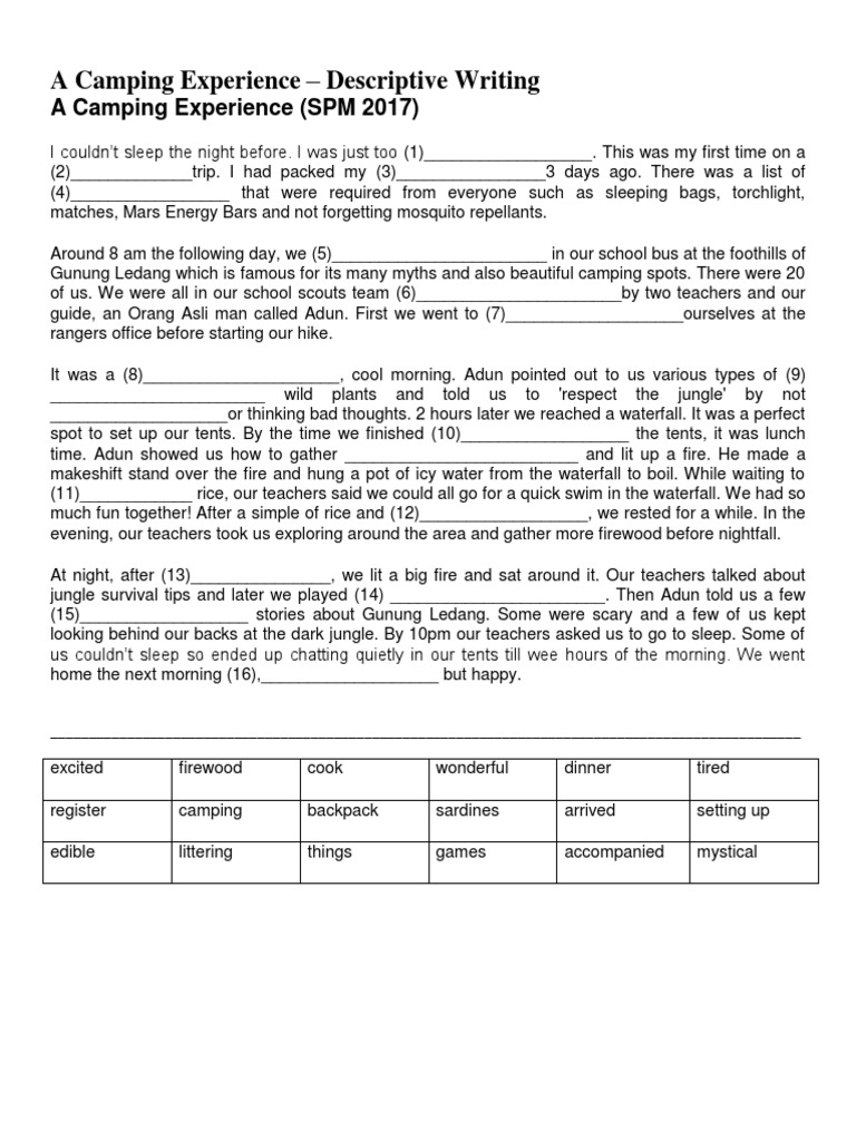 Fill in The Blanks Camping Trip 2018 | PDF | Camping