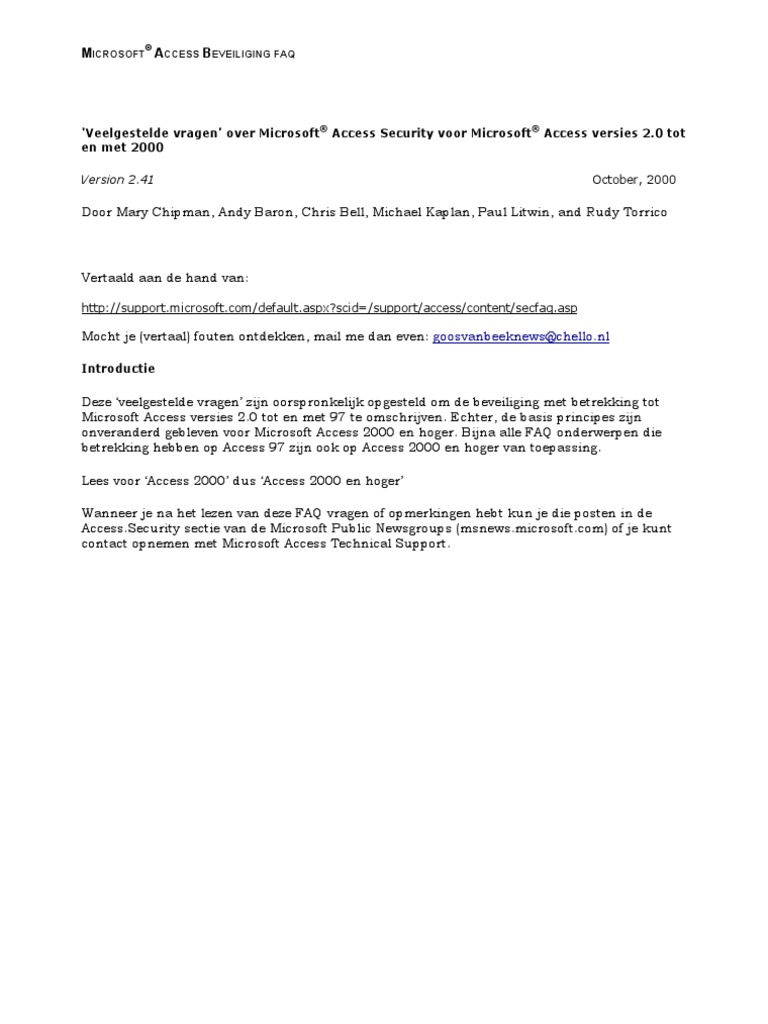 MS Access Security FAQ NL | PDF