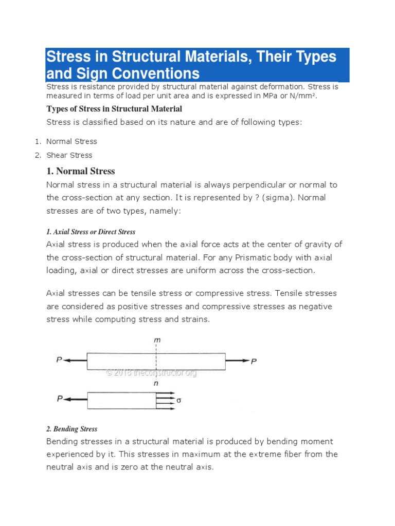 Stress in Structural Materials, Their Types and Sign Conventions | PDF