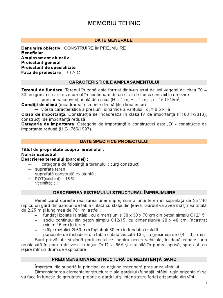 MEMORIU TEHNIC GARD Scribd | PDF