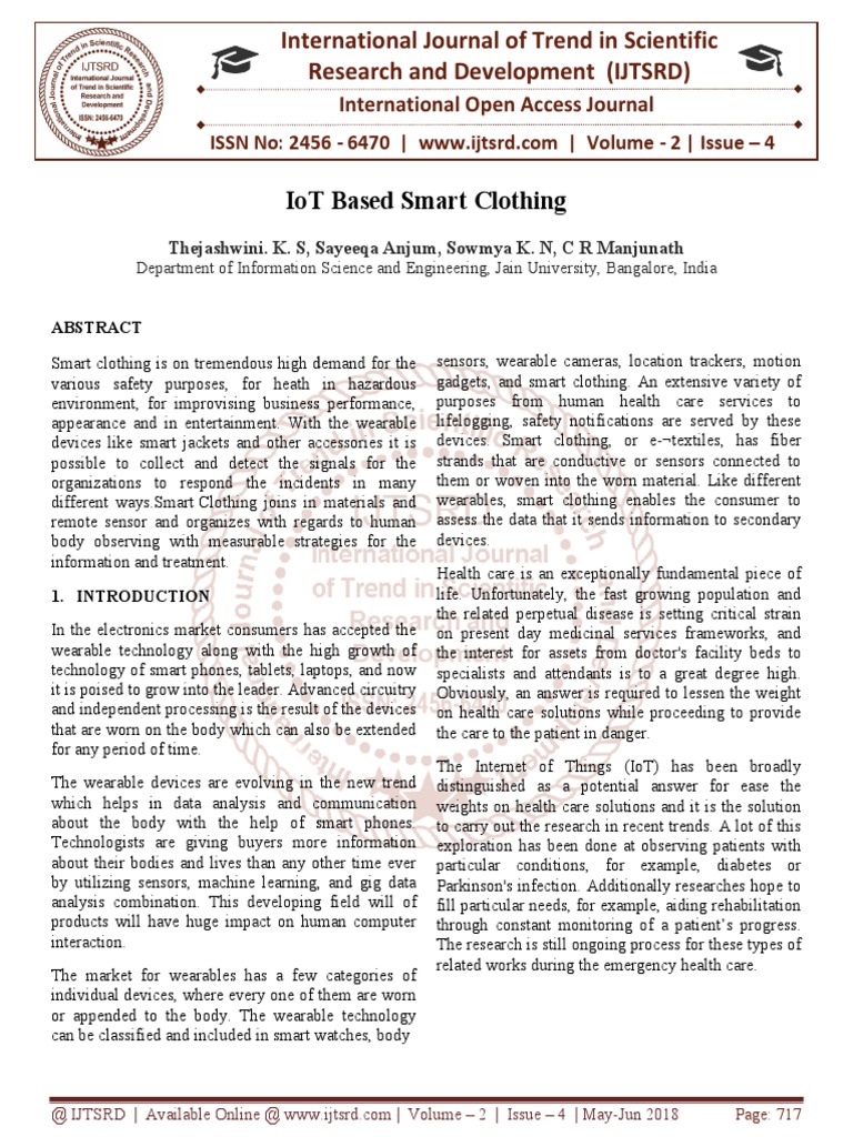 IoT Based Smart Clothing | PDF | Wearable Technology | Internet Of Things