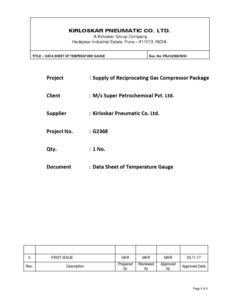 Data Sheet Temperature Gauges | PDF | Applied And Interdisciplinary ...