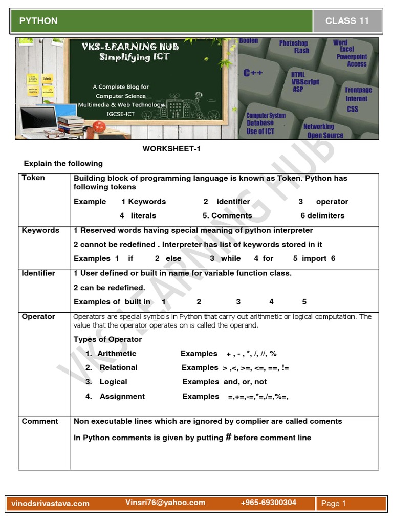 Python Worksheet 1 | PDF | Reserved Word | Variable (Computer Science) Python Worksheet 1 | PDF | Reserved Word | Variable (Computer Science)