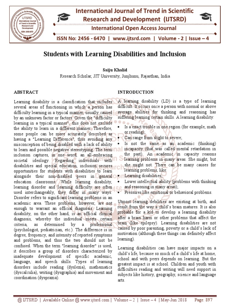 Students With Learning Disabilities and Inclusion | PDF | Learning ...