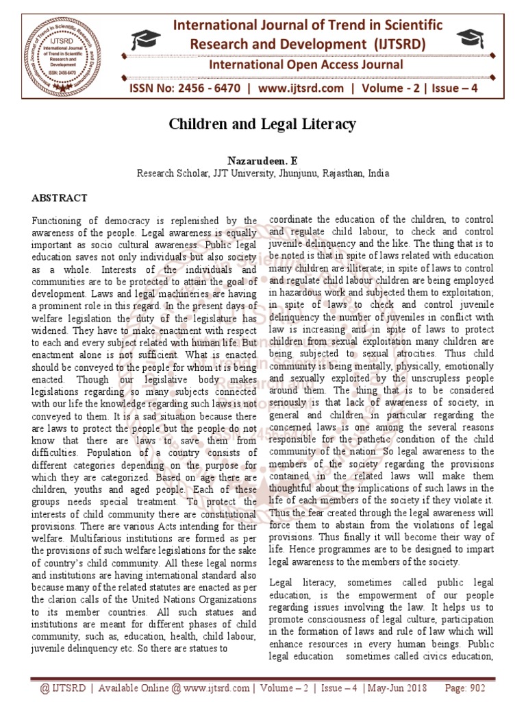 Children and Legal Literacy Awareness | PDF | Crime & Violence | Crime ...