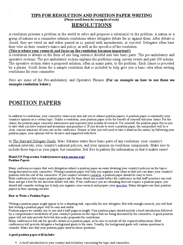How To Write Resolutions and Position Papers | PDF | Cognition ...