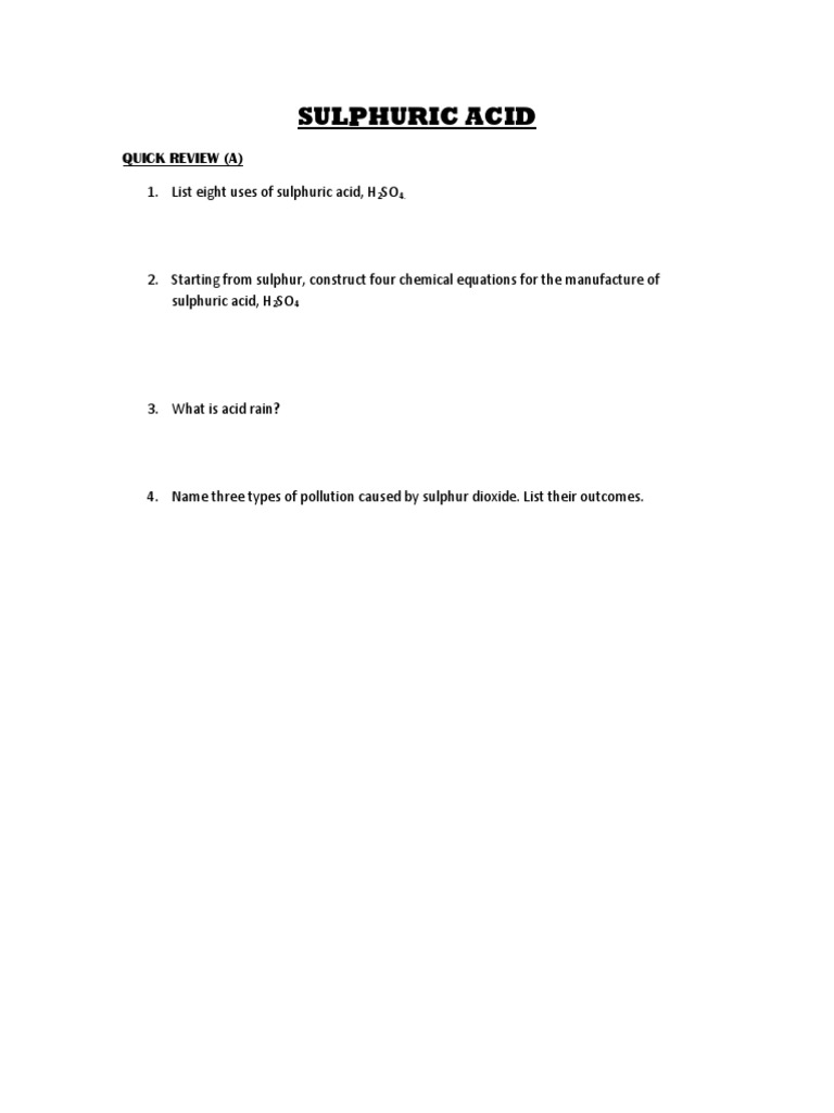 Sulphuric Acid: Quick Review (A) | PDF