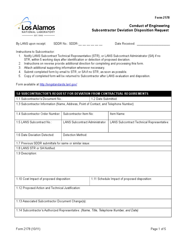Conduct of Engineering Subcontractor Deviation Disposition Request | PDF | Signature ...