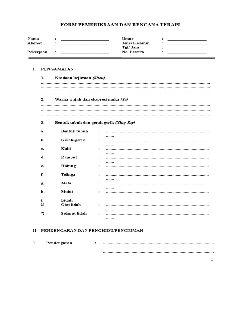 Form Pemeriksaan Dan Rencana Terapi | PDF