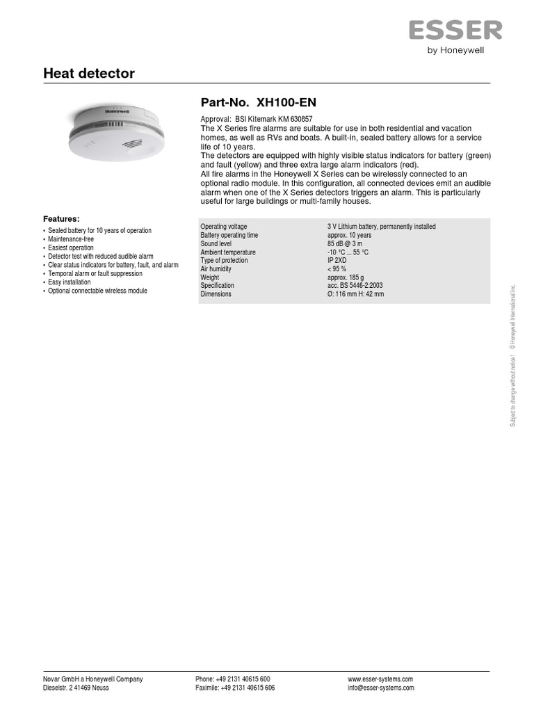 XH100 en Heat Detector | PDF | Battery (Electricity) | Electricity