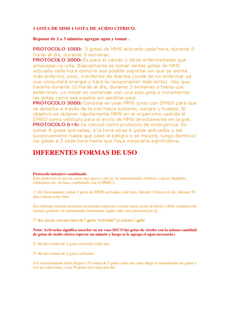 Instrucciones detalladas para diferentes protocolos de uso del MMS ...