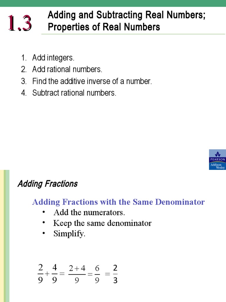 Adding and Subtracting Real Numbers Properties of Real Numbers | PDF ...