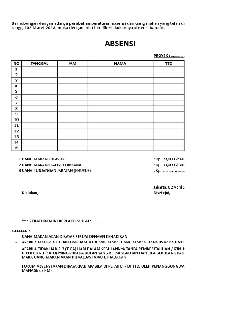 Absensi Proyek | PDF