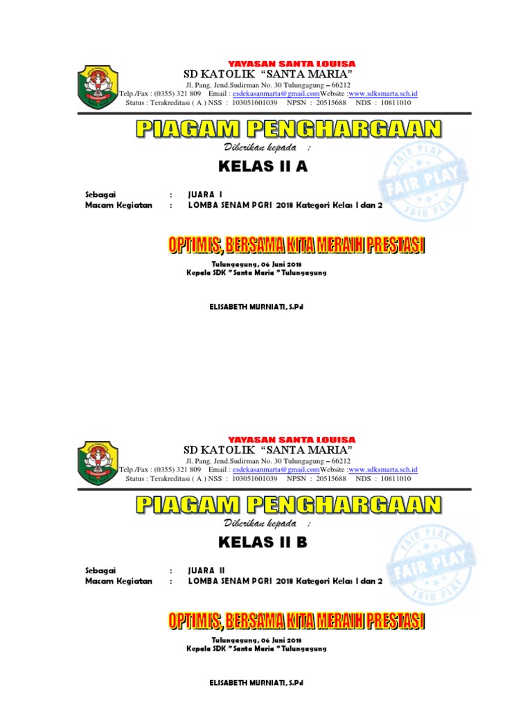 Contoh Piagam Untuk Lomba | PDF