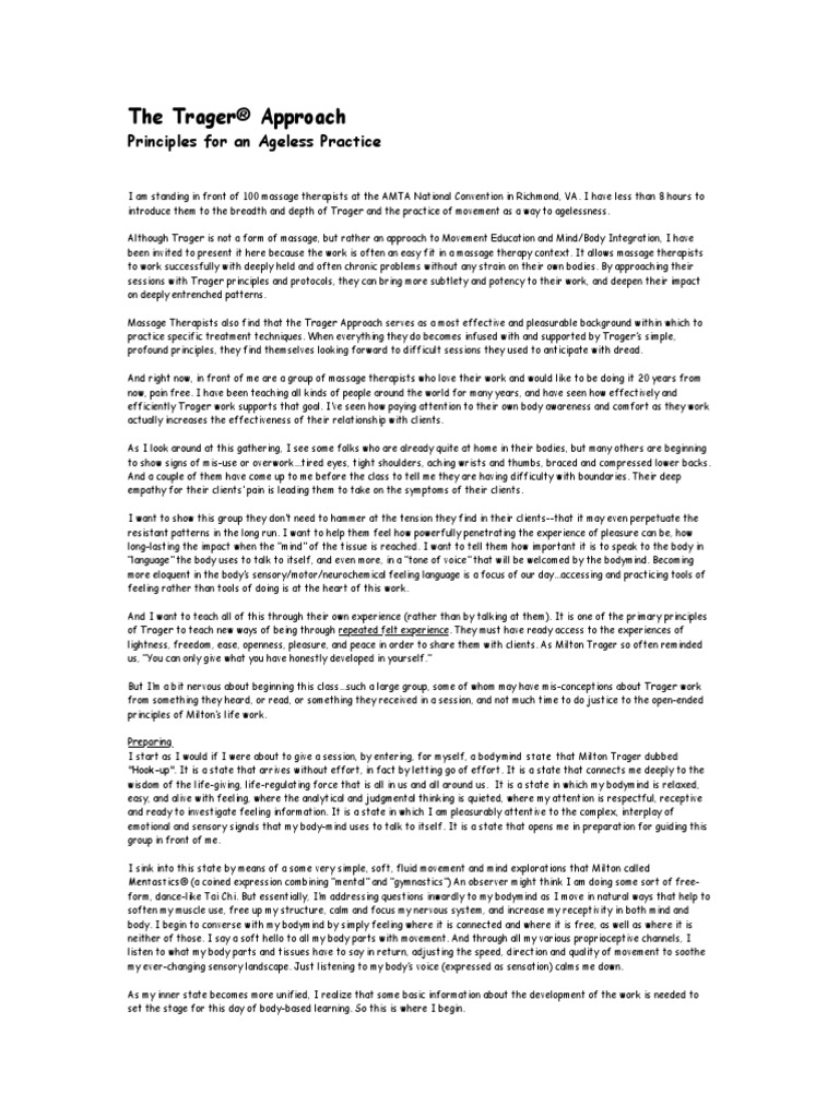 The Trager® Approach: Principles For An Ageless Practice | PDF ...