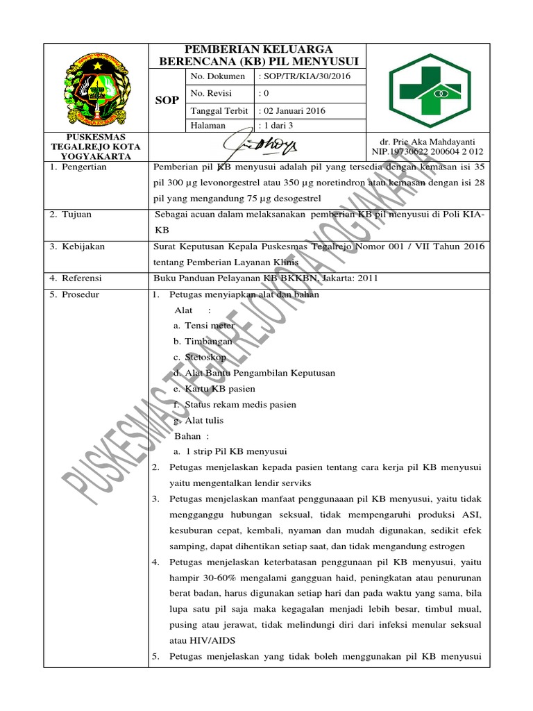 Prosedur Pemberian Pil KB Menyusui | PDF | Pengembangan Diri | Sains ...