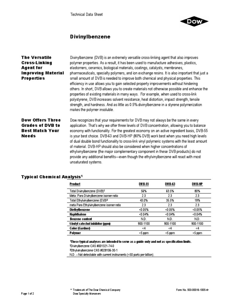DVB Dow Chemicals | PDF | Cross Link | Polymers
