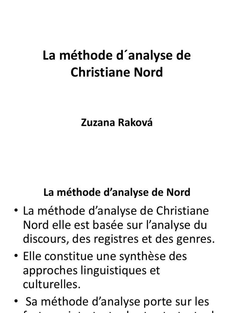 La Methode D Analyse de Christiane Nord | PDF | Traductions | Stratégie ...