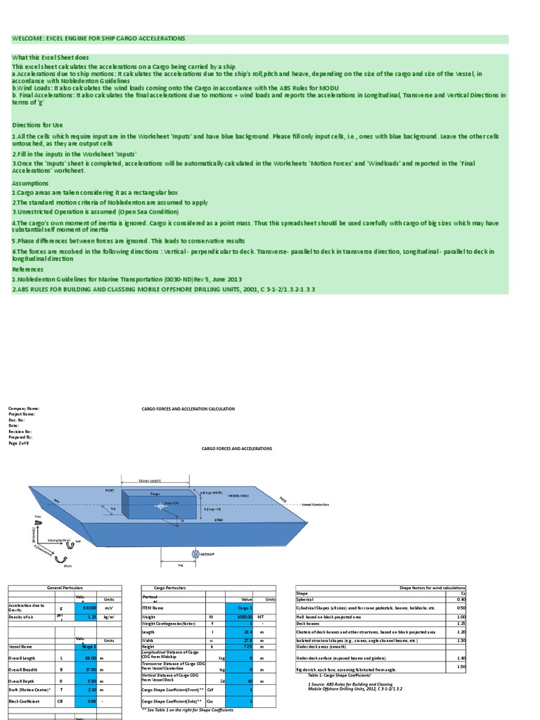 Cargo Acceleration Calculation Tool | PDF | Force | Spreadsheet