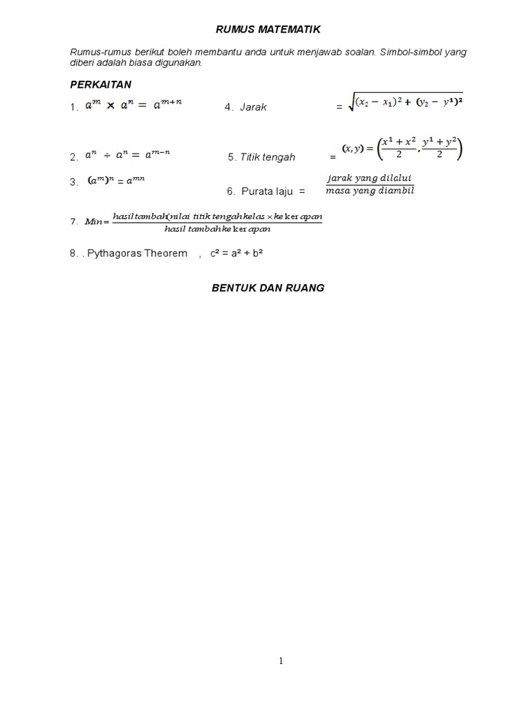 2017 Rumus Dan Formula Matematik | PDF