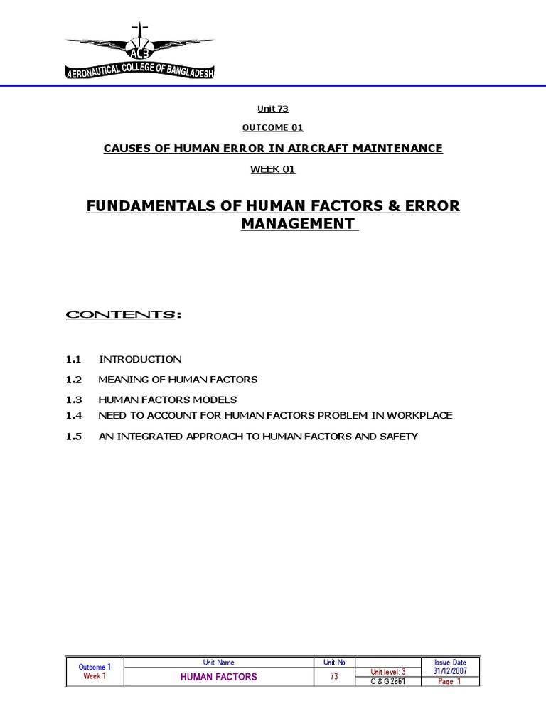 Fundamentals of Human Factors & Error Management | PDF | Human Factors ...