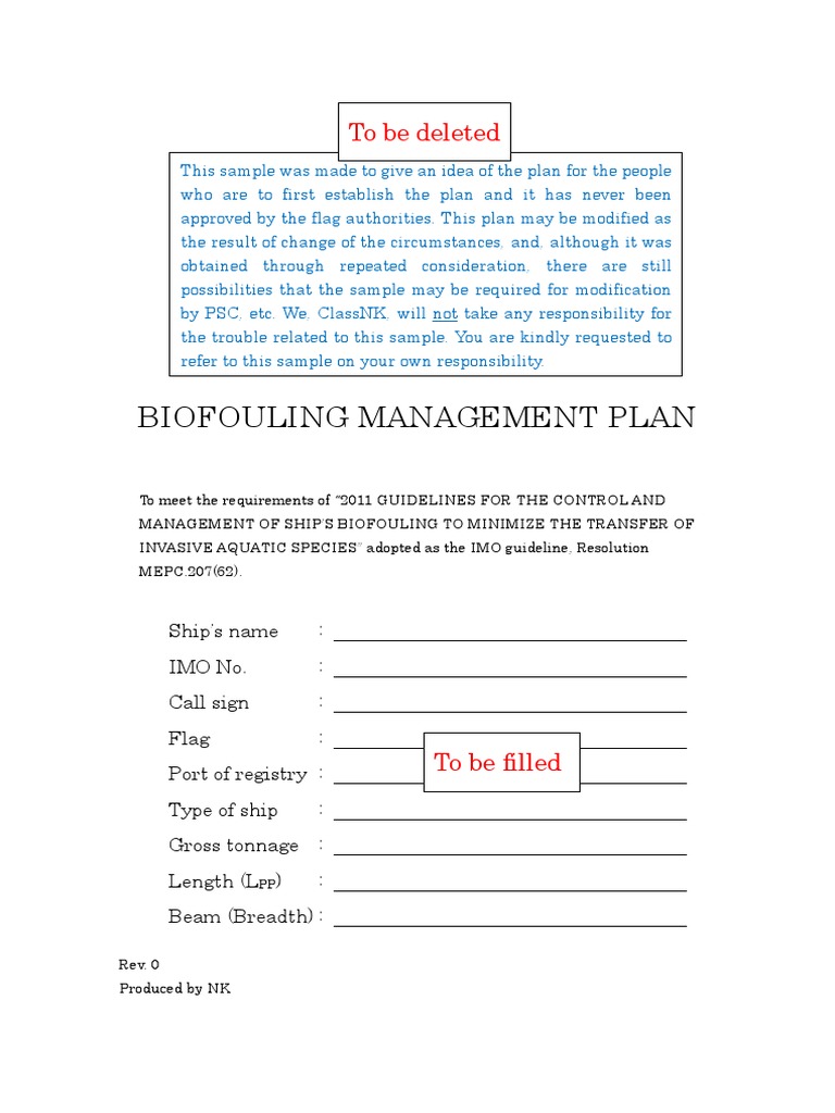 Class NK Template Biofouling Management Plan & Record Book | PDF ...
