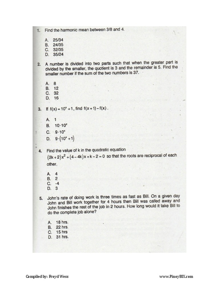 Algebra and General Mathematics Problems | PDF | Sports & Recreation