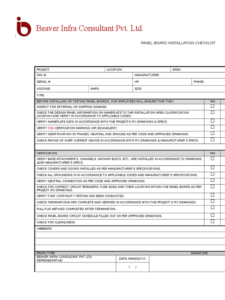 Panel Board Installation CKLST | PDF | Technology & Engineering