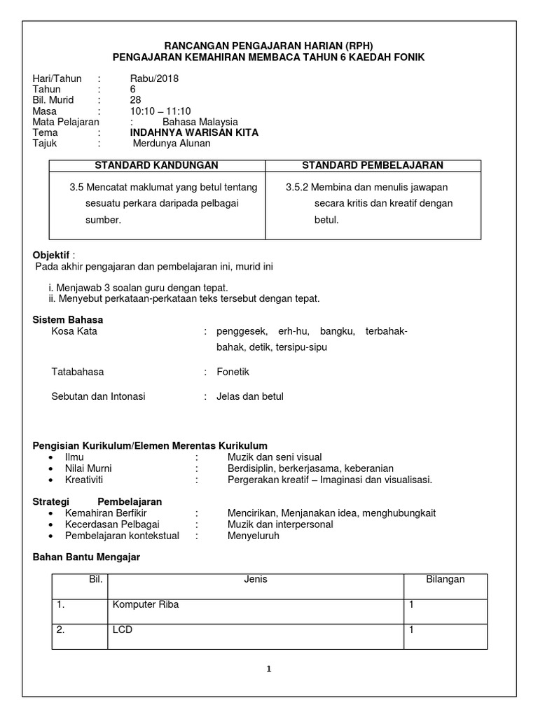 RPH Tahun 2 Unit 4 Tema Hidup Harmoni Kemahiran Bertutur | PDF