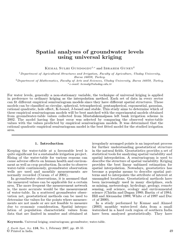 Spatial Analyses of Groundwater Leves Using Universal Kriging | PDF | Errors And Residuals ...