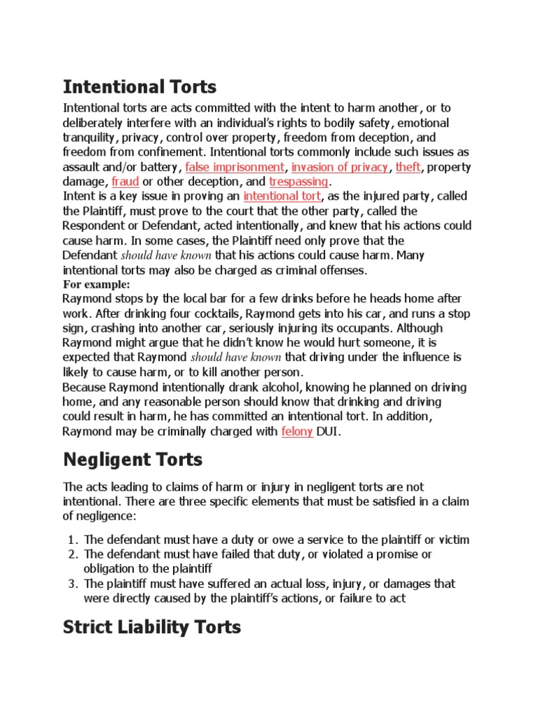 Intentional Torts: False Imprisonment Invasion of Privacy Theft Fraud ...