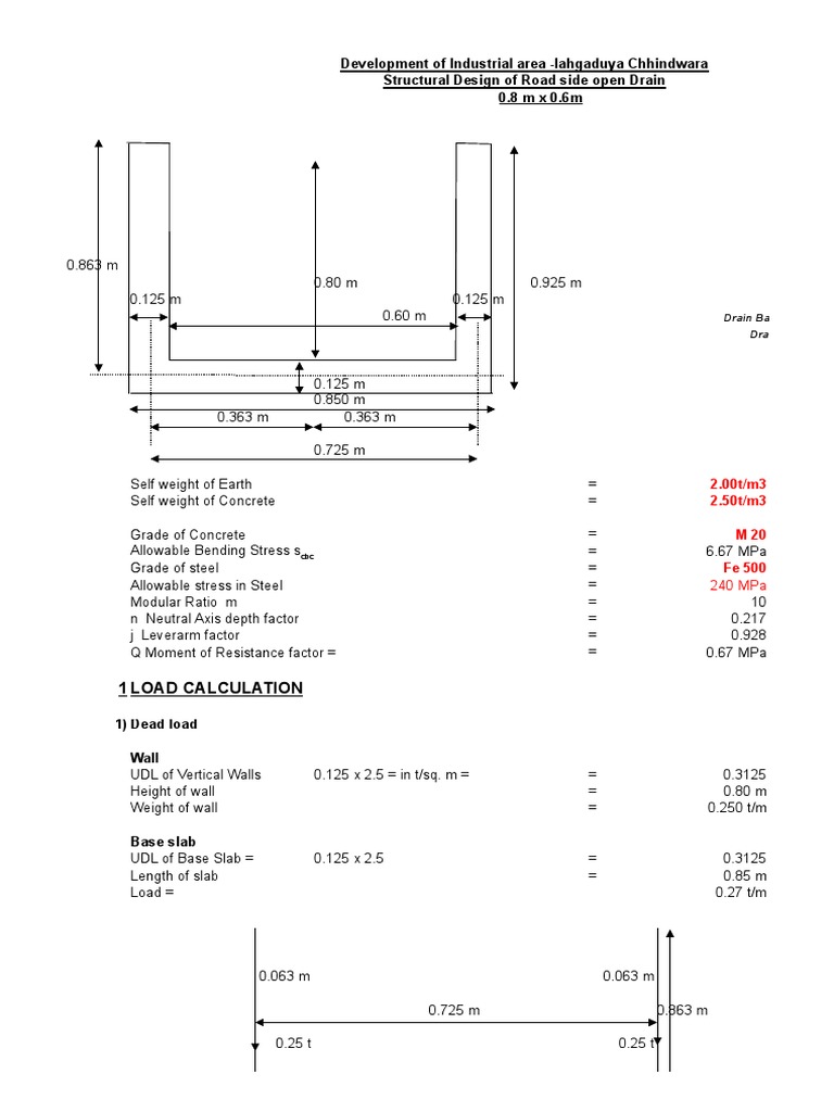 RCC Drain Design | PDF | Bending | Continuum Mechanics