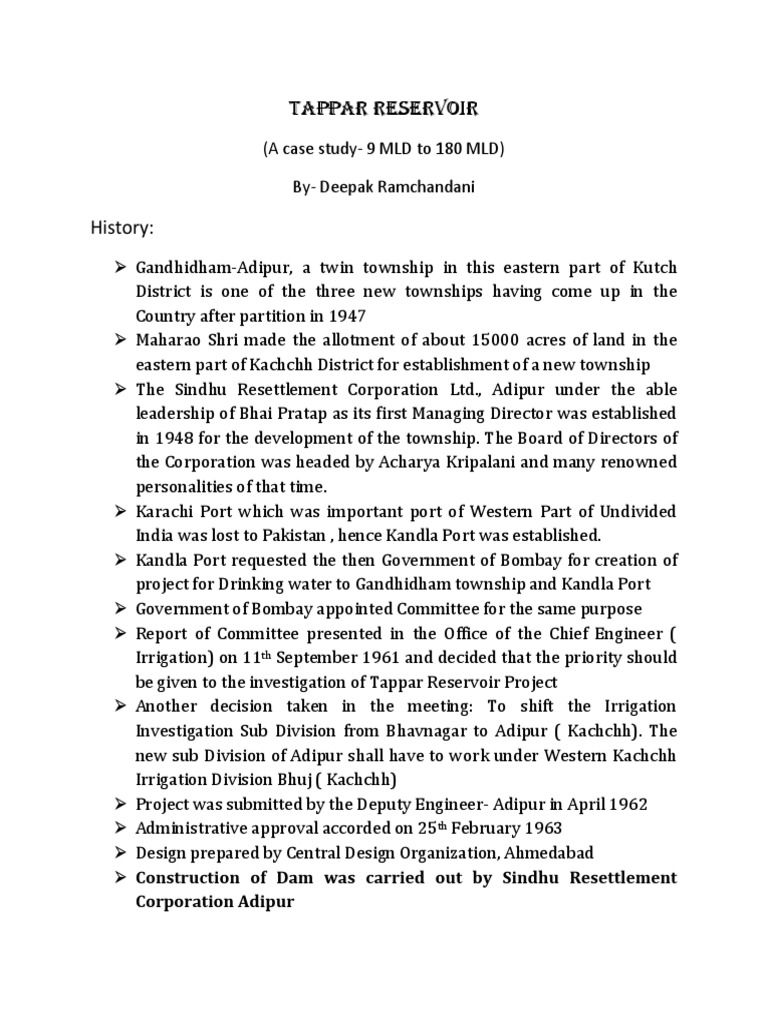 Tappar Dam - Case Study | PDF | Water And Politics | Water Management