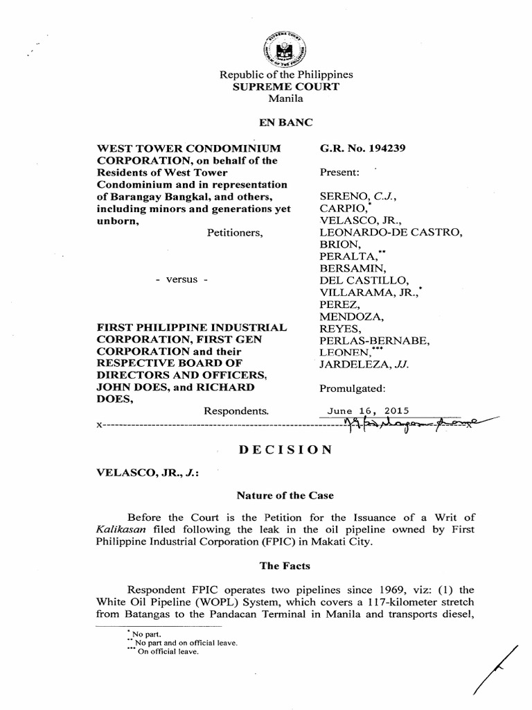 West Tower vs. FPIC: Environmental Case | PDF | Pipeline Transport ...