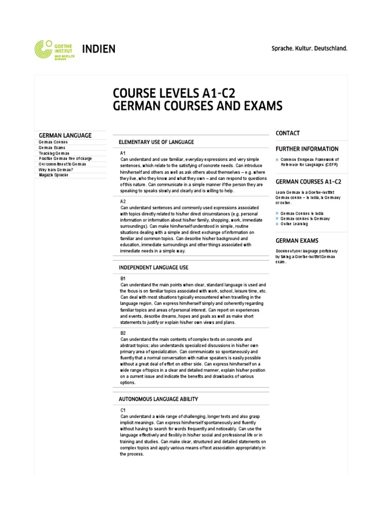 German Overview of Courses A1-C2 PDF | PDF | Fluency | German Language