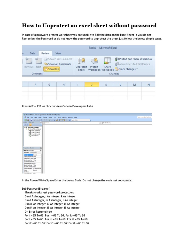 How To Unprotect An Excel Sheet Without Password | PDF