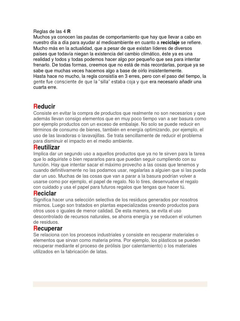 Reglas de Las 4 R | PDF | Residuos | Naturaleza