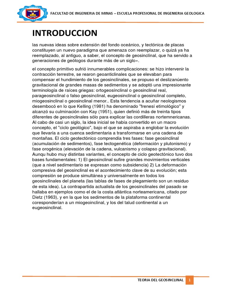 Teoría del Geosinclinal y su Evolución | PDF | Placas tectónicas ...
