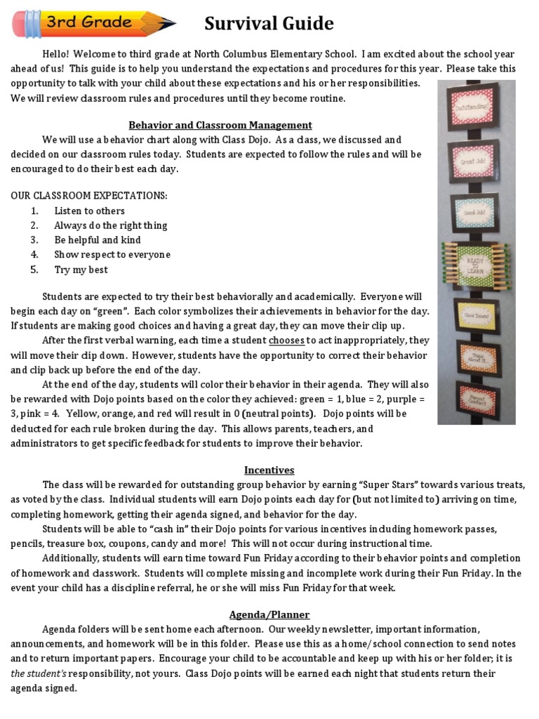 Third Grade Survival Guide 18-19 | PDF | Classroom Management ...