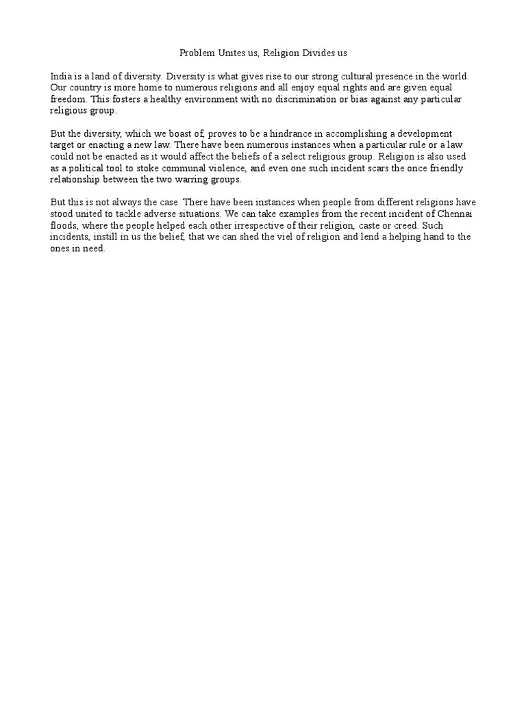 Problem Unites Us, Religion Divides Us | PDF | Prejudice And ...