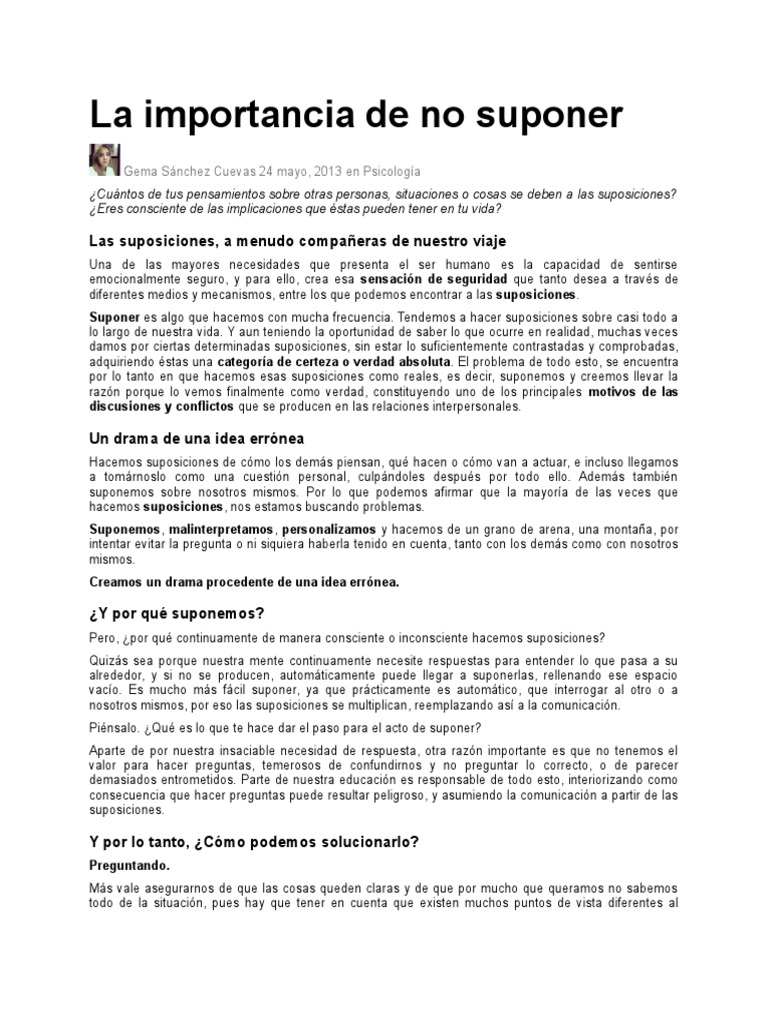 La Importancia de No Suponer | PDF | Certeza | Verdad