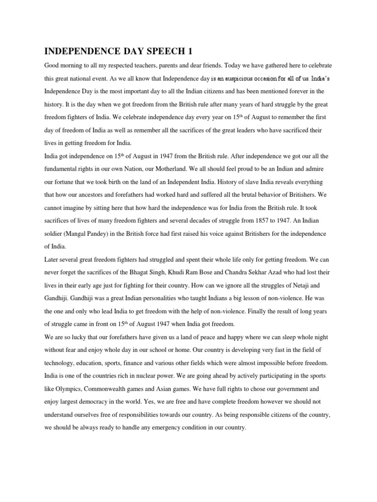 Independence Day Speech 1 | PDF | British Raj | Mahatma Gandhi
