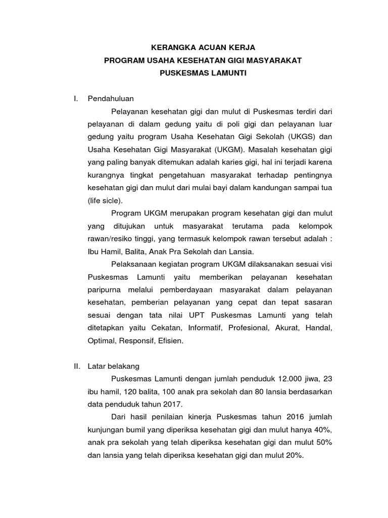 Contoh Kerangka Acuan Kerja-1 | PDF | Kesehatan Holistik